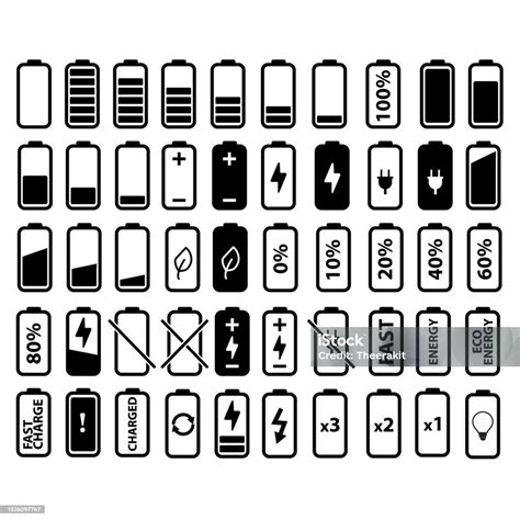 흰색 배경에 설정된 배터리 아이콘입니다 배터리 충전 표시기 기호 배터리 기호 플랫 스타일 0명에 대한 스톡 벡터 아트 및 기타 이미지 Istock