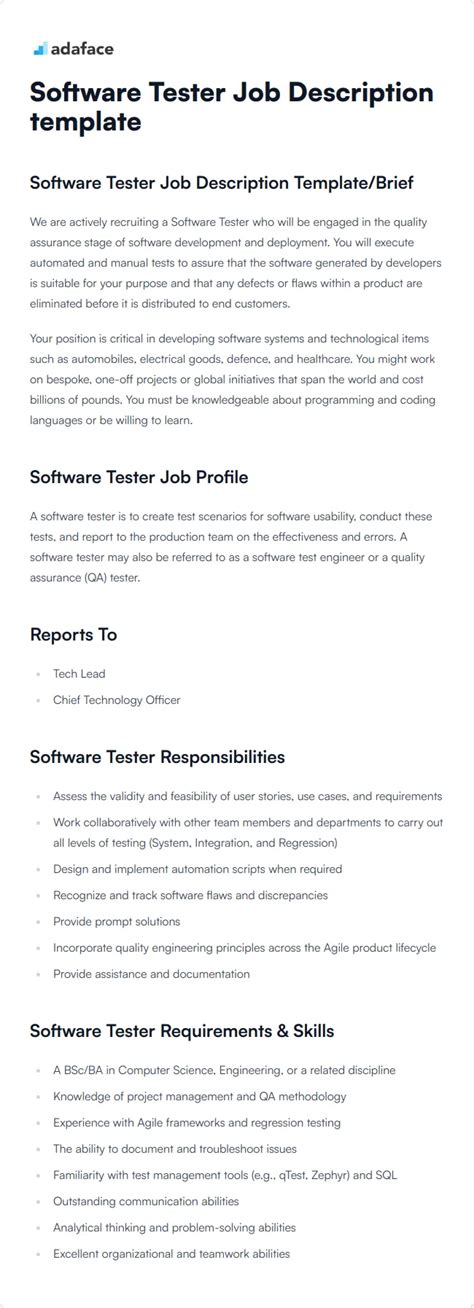 Software Tester Job Description Template Adaface