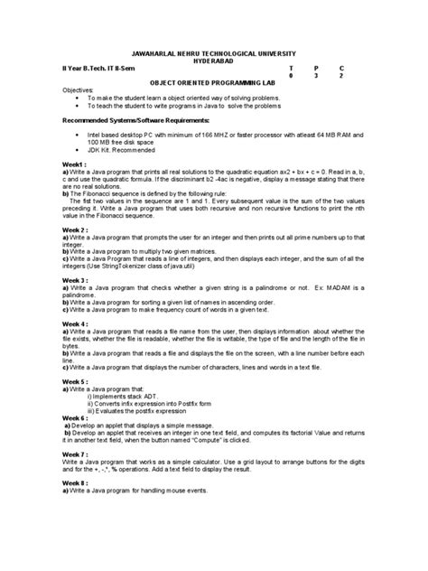 Java Lab Syllabus Pdf Quadratic Equation Computer File