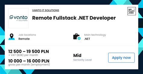 Remote Fullstack Net Developer Job Fullstack Vanto It Solutions