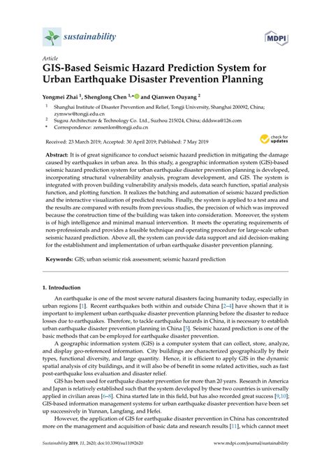 PDF GIS Based Seismic Hazard Prediction System For Urban Earthquake Disaster Prevention Planning