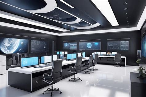 premium photo command center interior 3d rendering