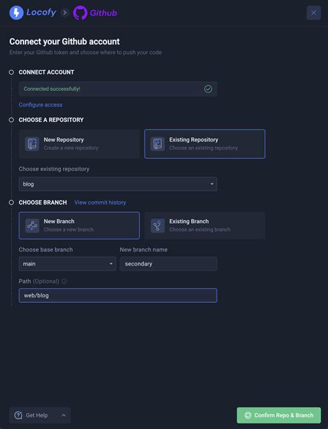 github integration with folder management and smart code merge locofy