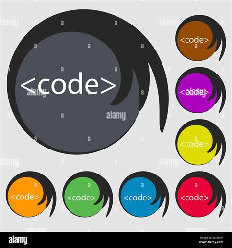 Code Sign Icon Programming Language Symbol Symbols On Eight Colored