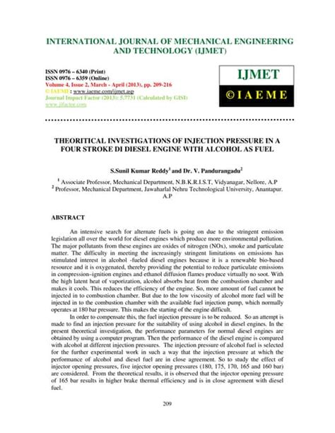 Theoritical Investigations Of Injection Pressure In A Four Stroke Di