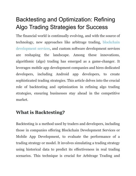 Ppt Backtesting And Optimization Refining Algo Trading Strategies For Success Powerpoint