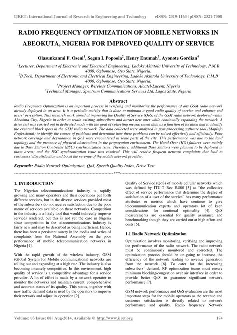 Pdf Radio Frequency Optimization Of Mobile Networks In Abeokuta Nigeria For Improved Quality