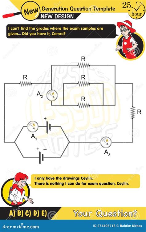 Physics Basic Electric Circuits Next Generation Problems Exam Question Stock Vector