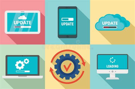 System Update Icons Set Flat Style Stock Vector Illustration Of