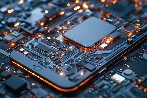 Close Up Cpu Showing Electronic Circuitry And Components Lighting Up