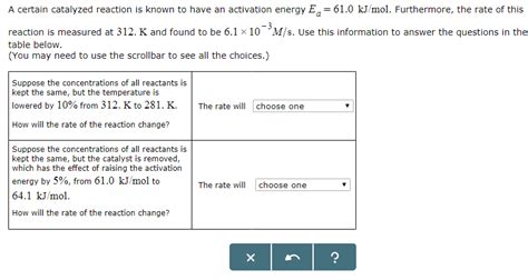 Solved A Certain Catalyzed Reaction Is Known To Have An