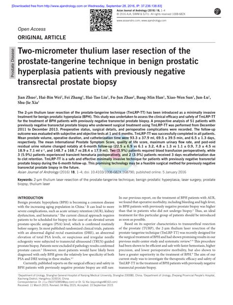 Pdf Two μm Thulium Laser Resection Of The Prostate Tangerine