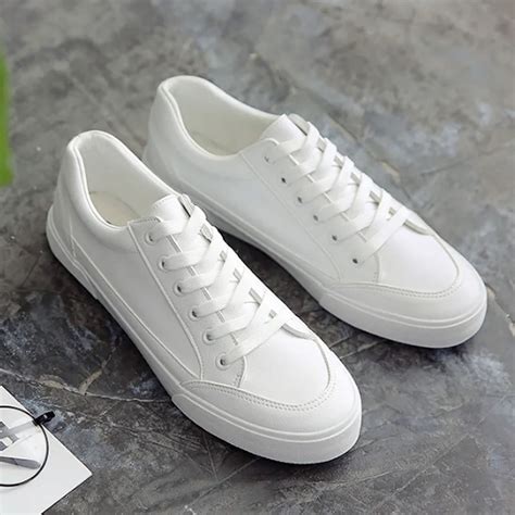 New Plain White Canvas Shoes Mens Laced Up Summer Sneakers Low Top Man