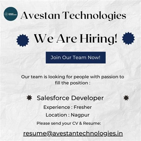 Avestan Technologies Llc Is Hiring Salesforce Fresher Position Salesforce Developer Location