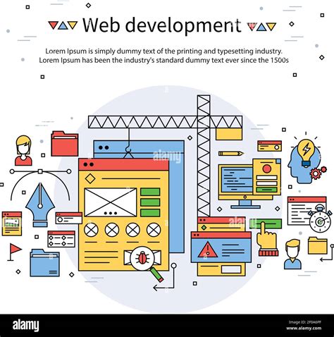Web Development Line Composition Icon Set With Designers Elements And Tools In Line Style Vector