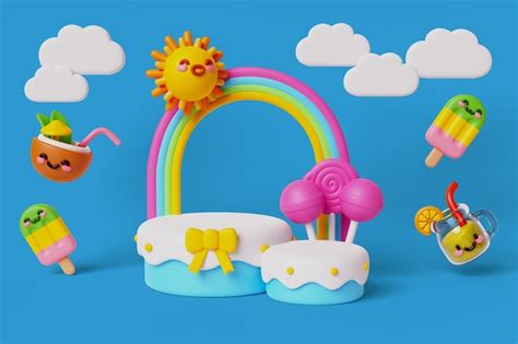 Free Psd 3d Kawaii Elements Podium Background