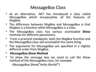 The Msg Box Function And The Messagebox Class PPT