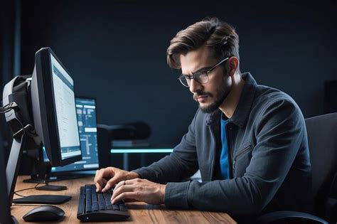 Man Contributor Working On Computer Premium Ai Generated Image