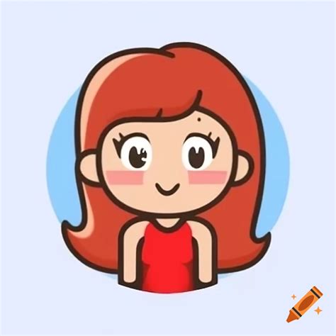 Cartoon Girl With Red Hair And Pink Dress On A Blue Background With