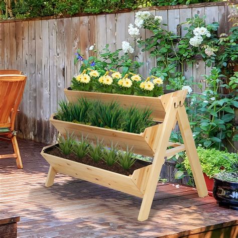 Outsunny 4 Tier Raised Garden Bed Vertical Flower Pots Rack With Angle