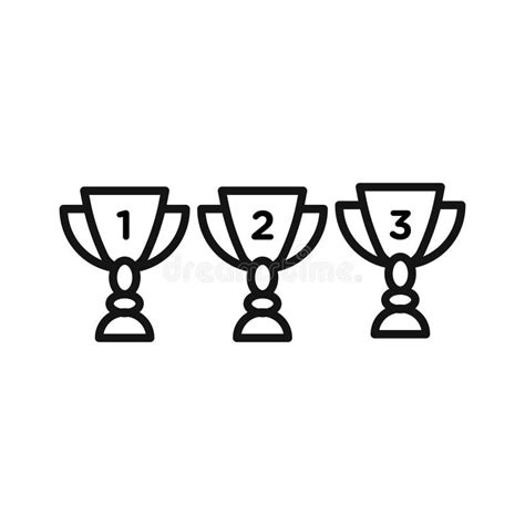 First Second Third Prize Trophy Cup Icon Black Line Art Vector Stock