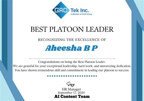 aheesha b p on linkedin leadership teamwork gratitude platoonleader excellence gaotekinc…