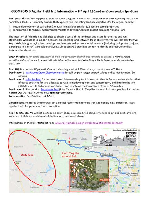 gis project field trip info geom7005 d aguilar field trip information