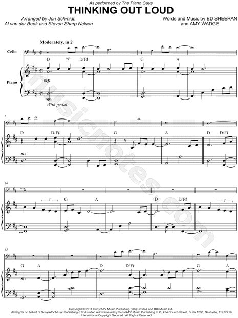 The Piano Guys Thinking Out Loud Cello And Piano Sheet Music In D