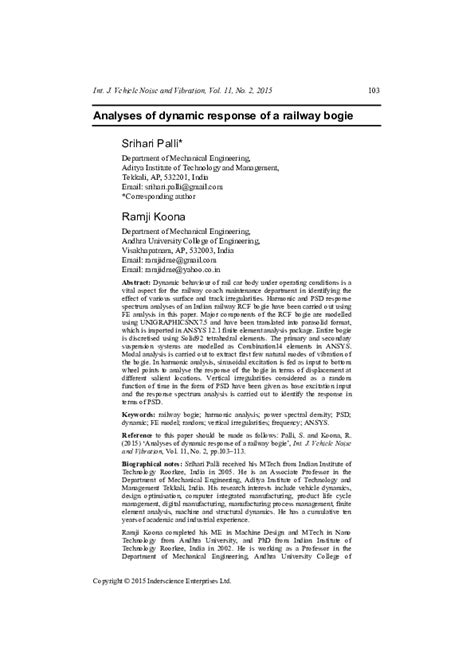 Pdf Analyses Of Dynamic Response Of A Railway Bogie