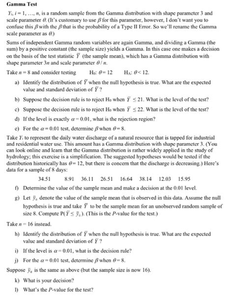 Solved Yi I N Is A Random Sample From The Gamma Chegg
