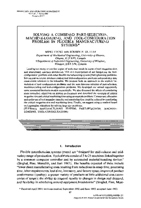 Pdf Solving A Combined Part Selection Machine Loading And Tool