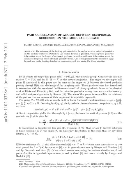Pdf Pair Correlation Of Angles Between Reciprocal Geodesics On The Modular Surface