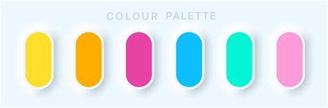 가이드 팔레트 카탈로그 멀티 컬러 오렌지 보라색 핑크 시안 파스텔 과 Rgb Hex 샘플 화려한 부드러운 버튼 또는 선명한 색상 구가 평평합니다 신형태 벡터 일러스트레이션