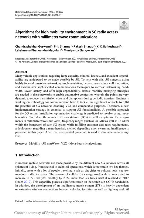 Algorithms For High Mobility Environment In 5g Radio Access Networks With Millimeter Wave