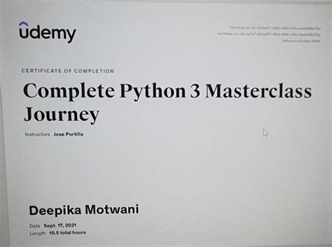 Deepika Motwani On Linkedin Udemy Complete Python 3 Masterclass Journey Certification