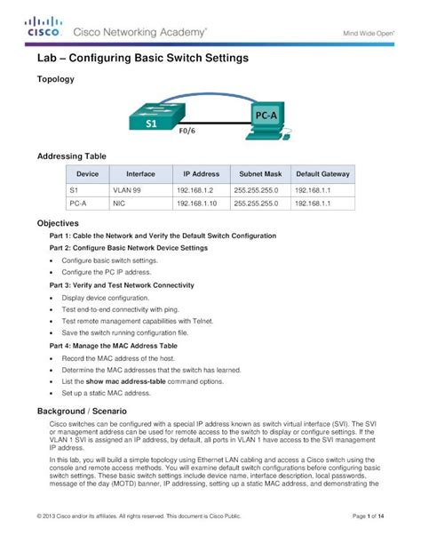 Pdf Lab Configuring Basic Switch Settings Amazon · Lab
