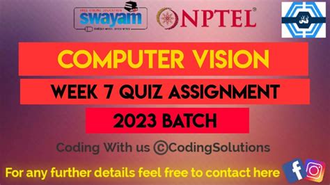 computer vision week 7 quiz assignment solution nptel 2023 swayam 2023 youtube
