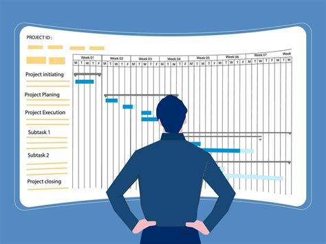 Project Manager Working With Gantt Chart Planning Schedule Tracking