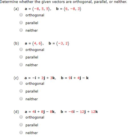 solved determine whether the given vectors are orthogonal