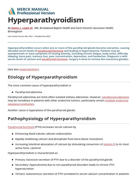Hyperparathyroidism Endocrine And Metabolic Disorders Merck Manuals Professional Edition Pdf