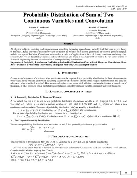 Pdf Probability Distribution Of Sum Of Two Continuous Variables And