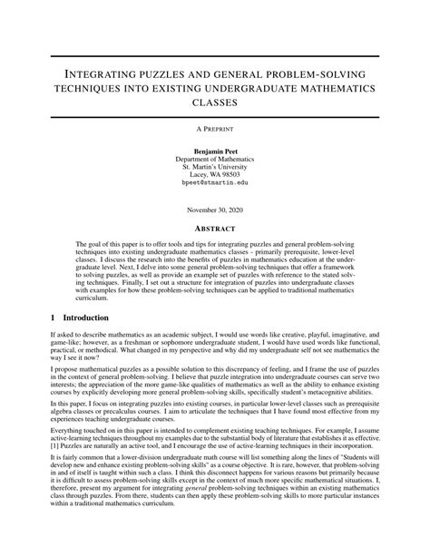 Pdf Integrating Puzzles And General Problem Solving Techniques Into Existing Undergraduate