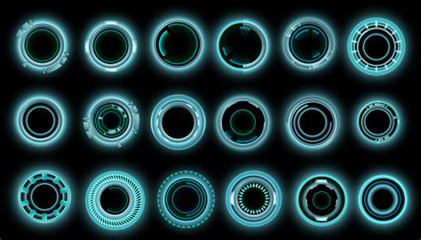 게임 Hud 포커스 세트 벡터 Ui 서클 공상 과학 라운드 블루 디지털 타겟 프레임 미래 우주 키트 누름 버튼에 대한 스톡 벡터 아트 및 기타 이미지 Istock