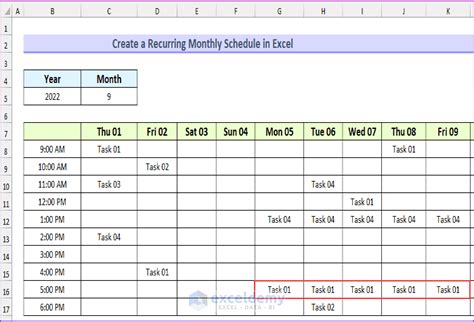 How To Create A Recurring Monthly Schedule In Excel 2 Methods Exceldemy