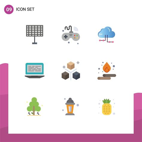 Pictogram Set Of 9 Simple Flat Colors Of Coding Screen Cloud Code