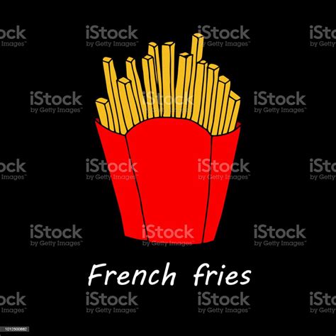 검은 바탕에 감자 튀김입니다 손으로 그린 그림 메뉴 카드 디자인에 대 한 만화 스타일에 감자 요리에 대한 스톡 벡터 아트 및 기타 이미지 감자 요리 귀여운 노랑
