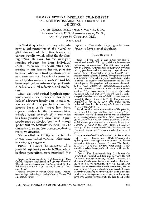 Pdf Primary Retinal Dysplasia Transmitted As X Chromosome Linked Recessive Disorder
