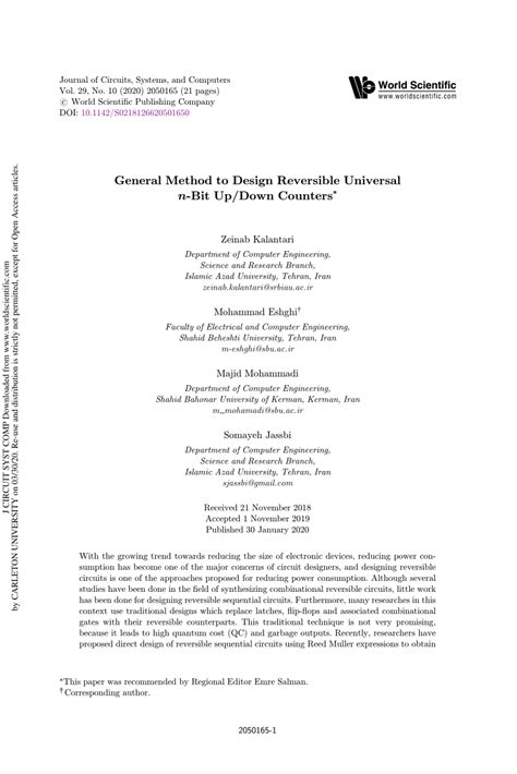 Pdf General Method To Design Reversible Universal N Bit Updown Counters