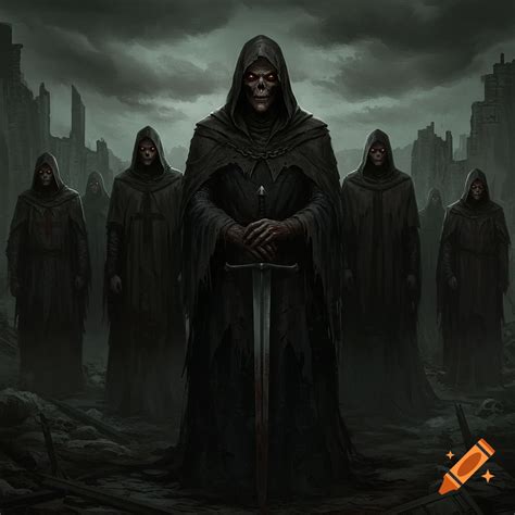Dark Hooded Figure With Glowing White Eyes In A Gothic Hall On Craiyon