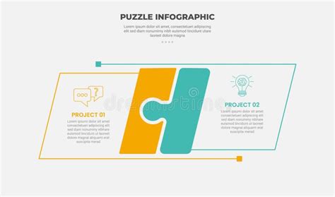 puzzle infographic outline style with 2 point template with skew